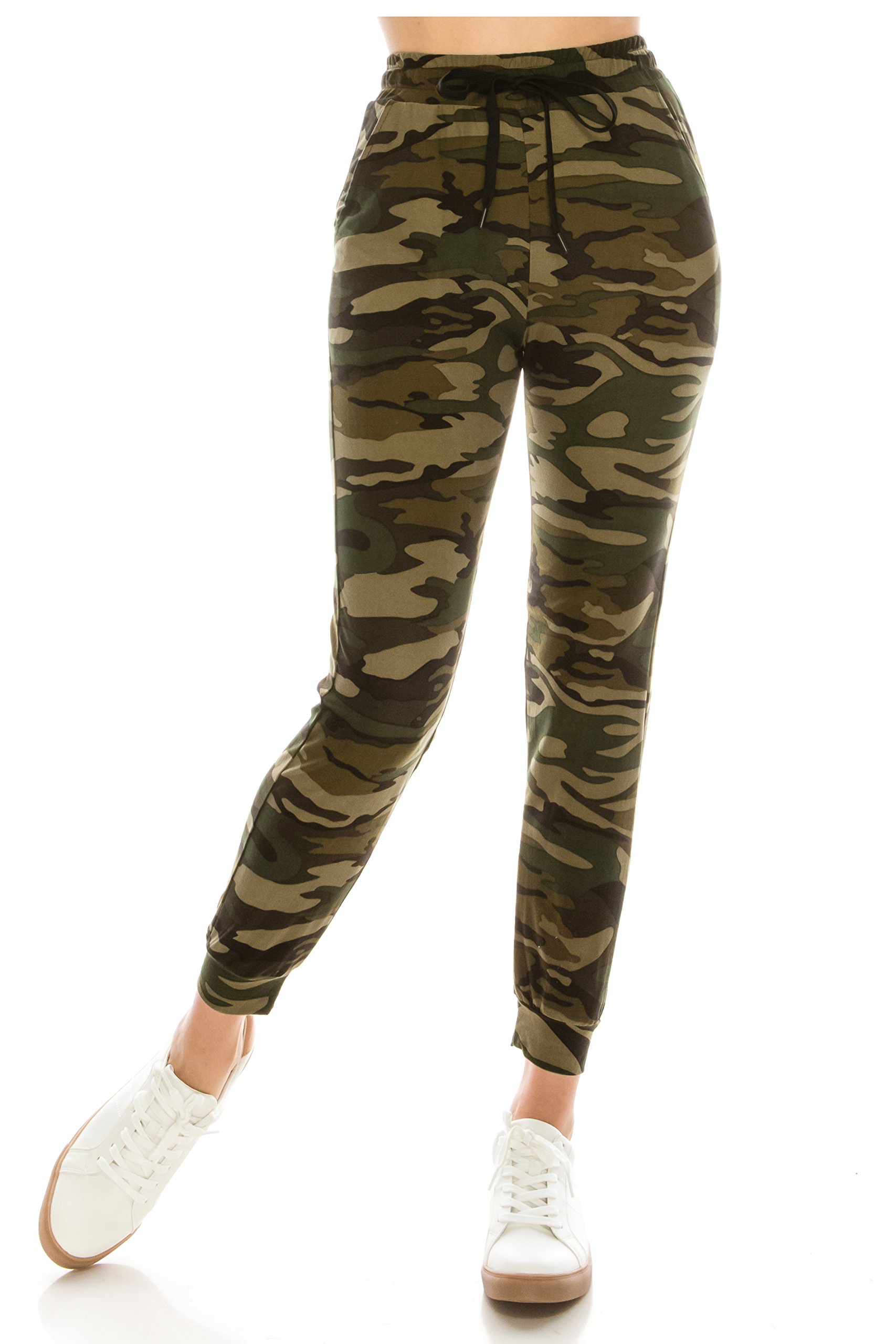 ALWAYS Women Drawstrings Jogger Sweatpants - Super Light Skinny Fit Premium Soft Stretch Camo Military Army Pockets Pants M