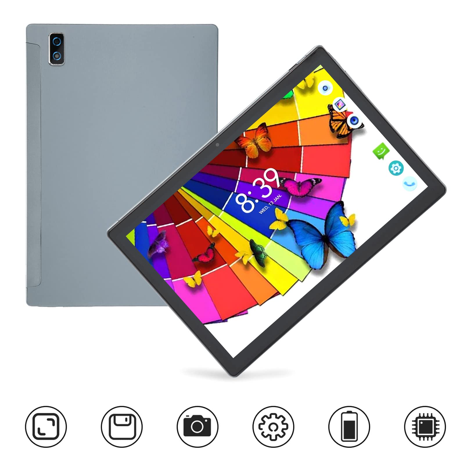 AMONIDA HD Tablet, Office Tablet 8800mAh 8GB RAM 128GB ROM 3 Card Slots 10in FHD IPS Dual Camera with Keyboard Mouse for Travel (Grey)