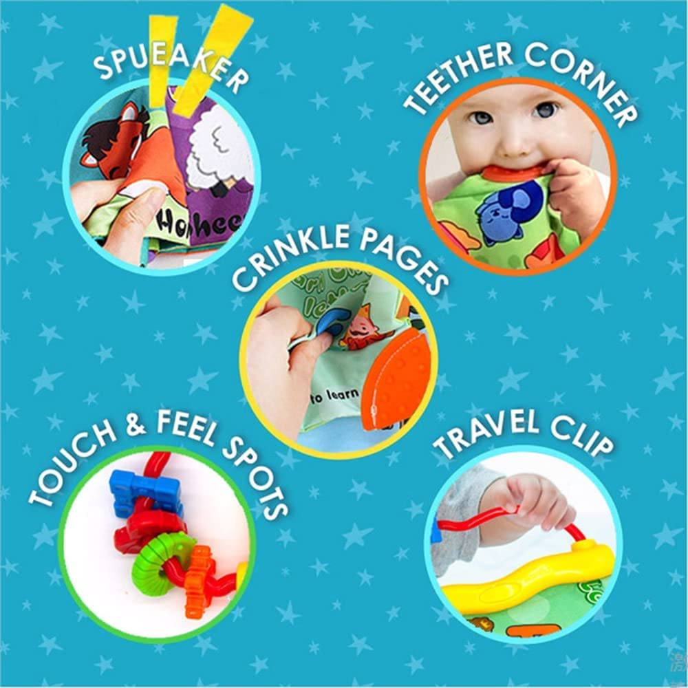 Baby Books Toys Touch and Feel Crinkle Cloth Books with Teether Toy Fabric Book Activity Book Sensory Book Busy Book Farmer…