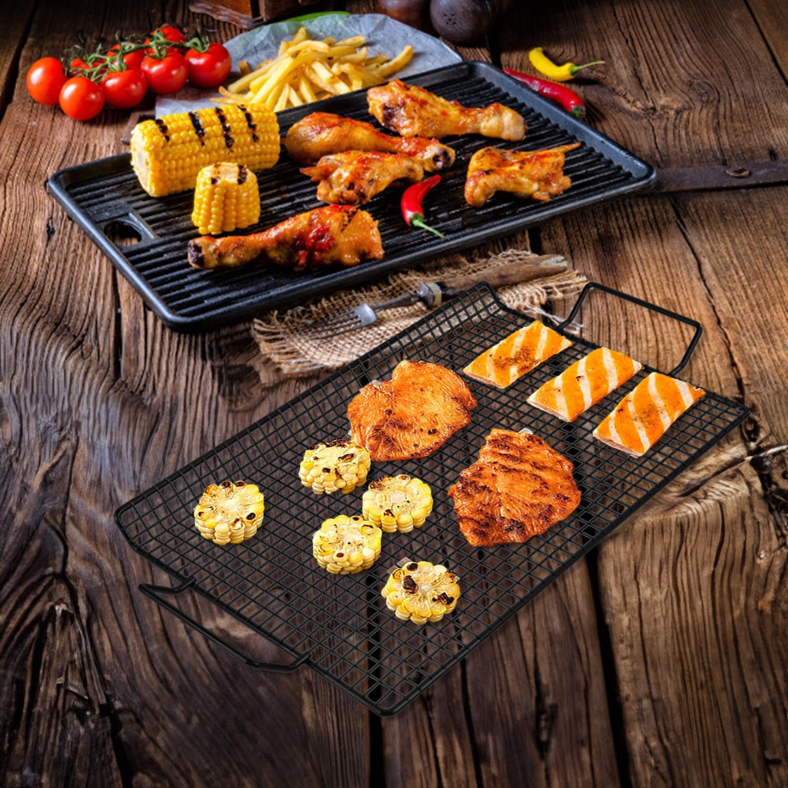 ALXOY Carbon Baking Net | Stainless Steel Barbecue Net - Portable Barbecue Utensils for Grilling, BBQ Accessories for Fish, Vegetables, Picnic, Outdoor Party