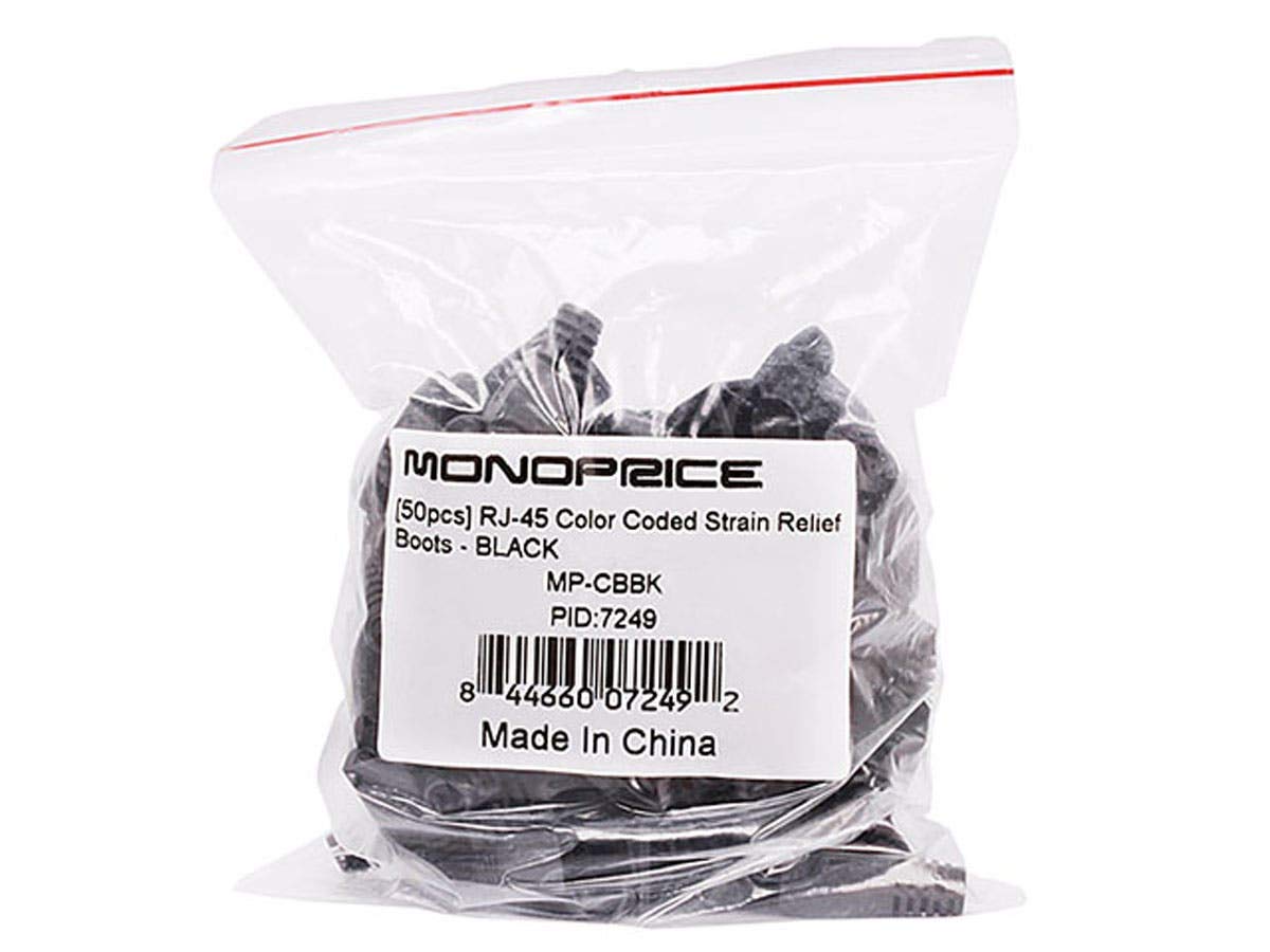 Monoprice [50pcs] RJ-45 Color Coded Strain Relief Boots - BLACK