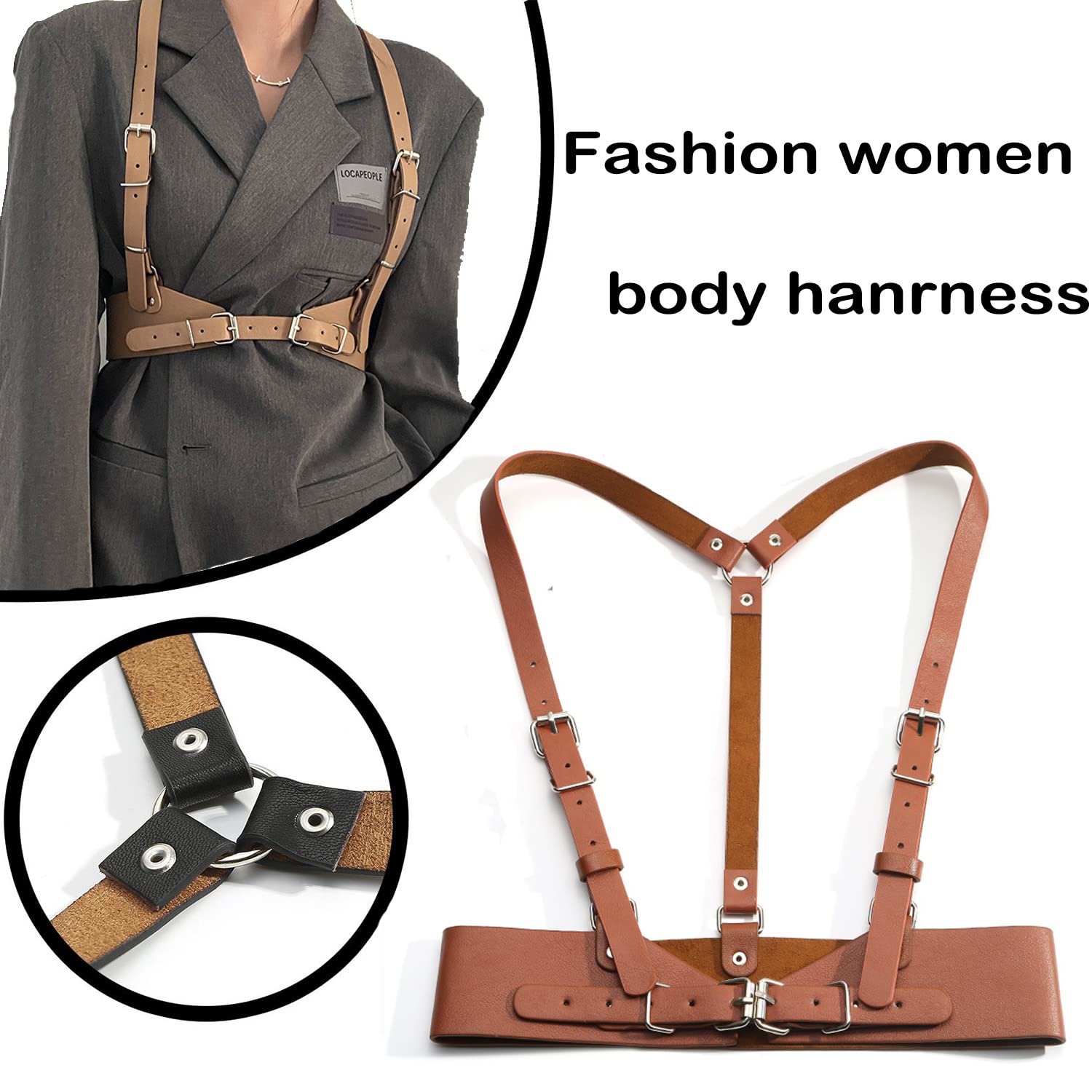 AONEWIN Women's Body Leather Harness Punk Belt Skinny Body Adjustable Suspender For Dresses