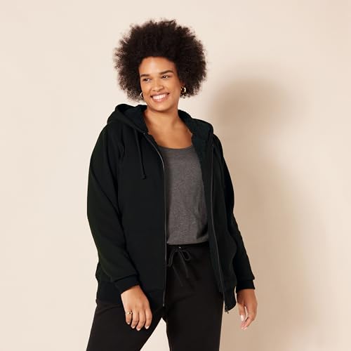 Amazon Essentials Women's Sherpa-Lined Fleece Full-Zip Hooded Jacket (Available in Plus Size), Black, Small
