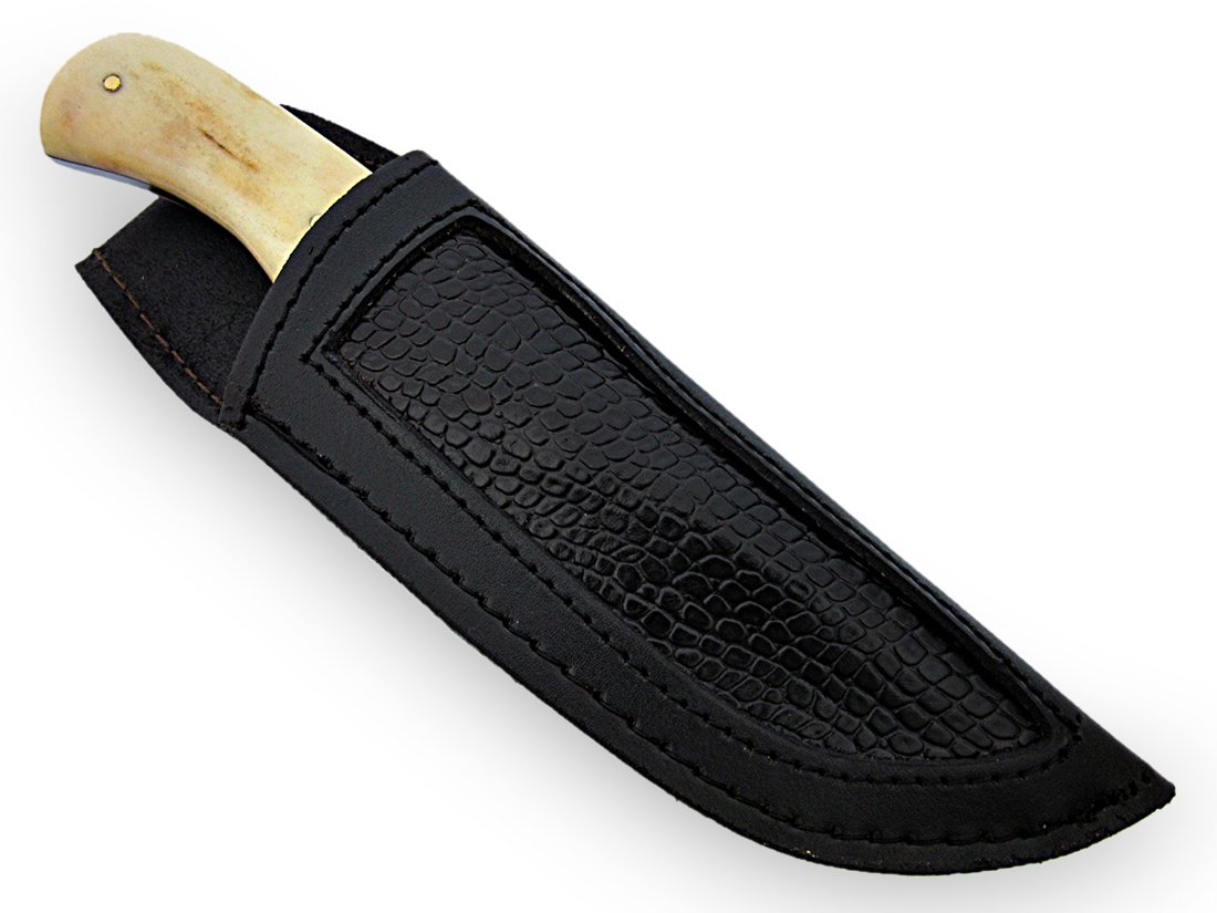 AishaTech Asek Fixed Blade Hunting Knife Damascus Steel Blade Bone Handle
