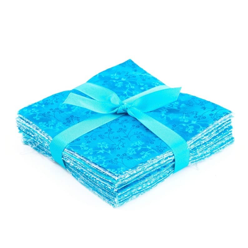 90 Pcs Fabric Strips Cute, Beautiful 100% Cotton Fabric Quilt Blue Tone-on-Tone, Width 5 inch Length 5 inch, Gift It's All Turquoise pre-Cut Charm Pack Squares, DIY Blanket