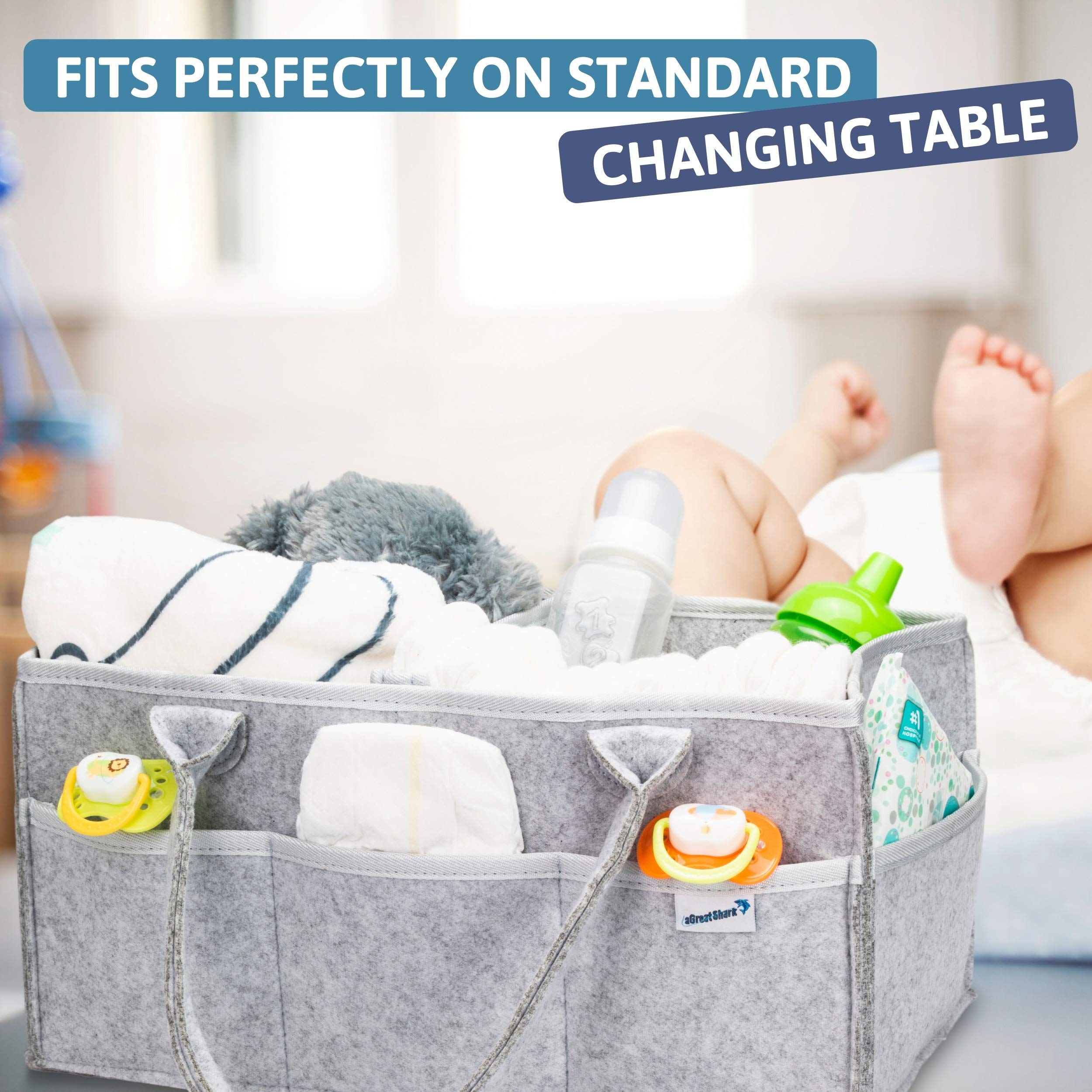 AGREAT SHARK Baby Diaper Caddy - Car Organizer and Nursery Storage Bin for Diapers Baby Wipes With Zipper Pocket (Large)