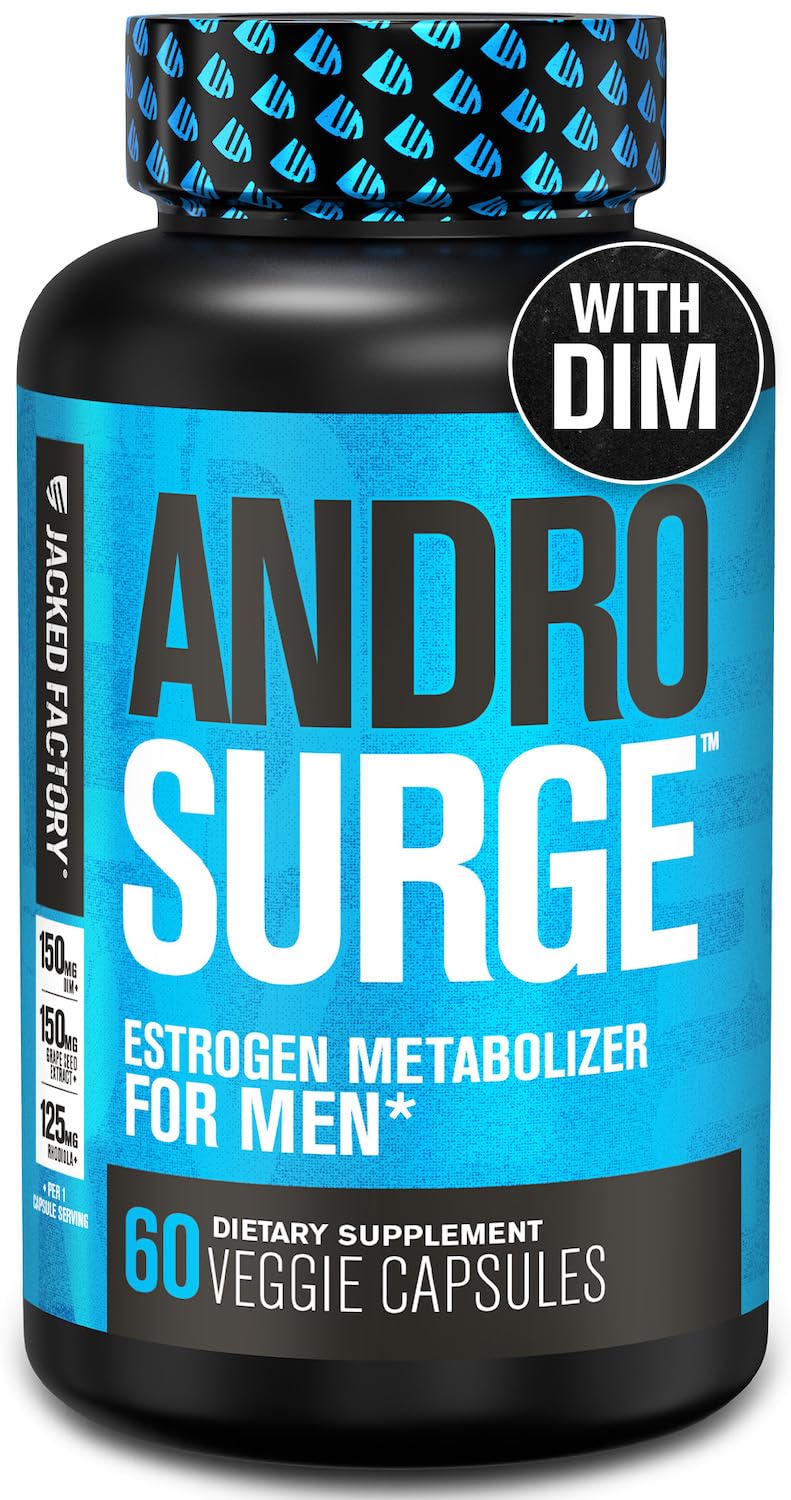 Androsurge Estrogen Blocker for Men - Natural Muscle Builder for Men with DIM, Long Jack, & Grape Seed Extract for Increased Vitality & Performance - 60 Veggie Pills