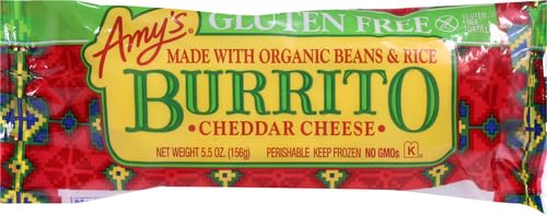 Amy's Frozen Meals, Gluten Free Cheddar Cheese Burrito with Beans and Rice, Made With Organic Beans and Rice, Microwave Meals, 5.5 Oz