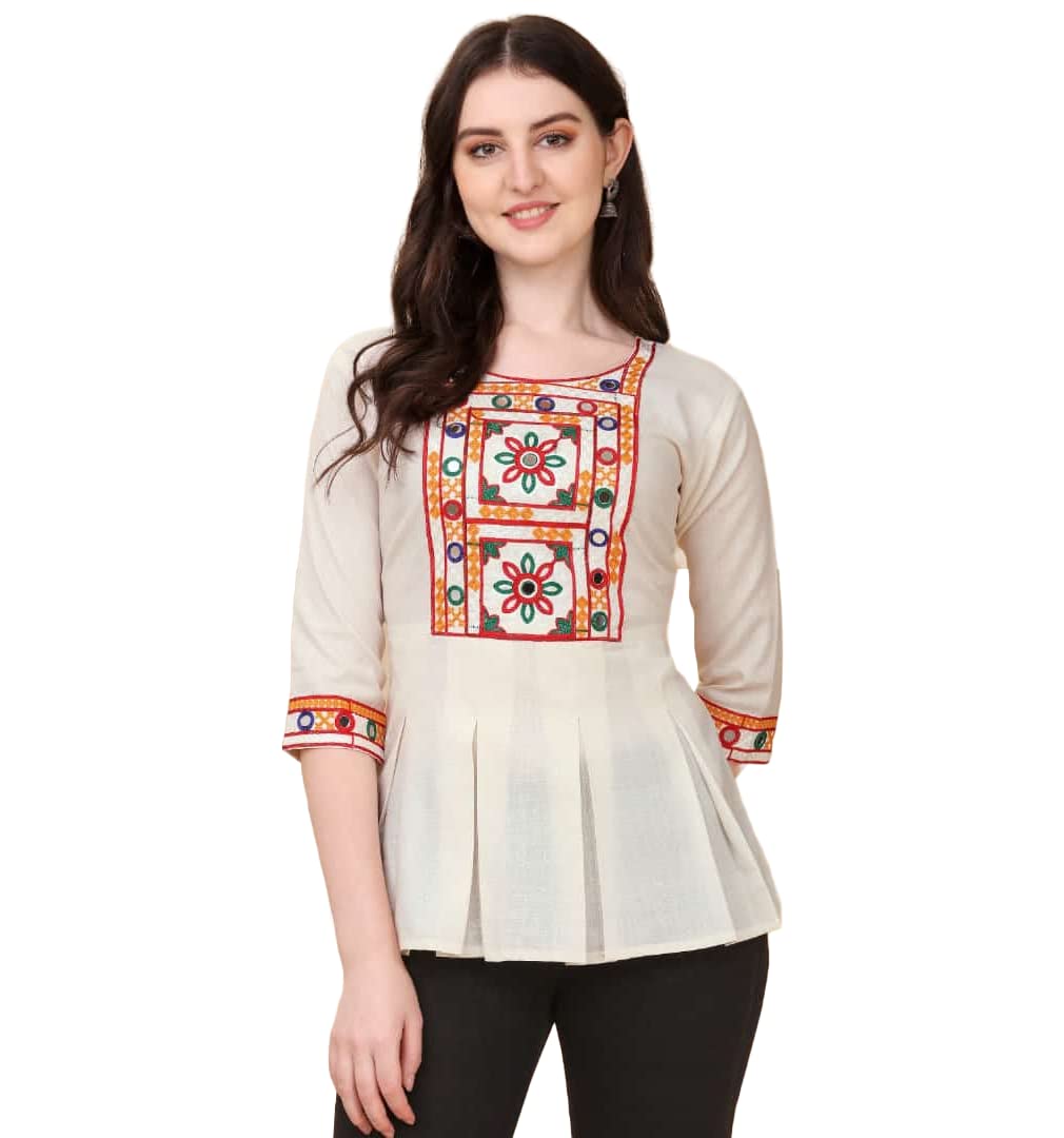 Anantdiva Women's Cotton Short Kurta Kurti Tunic Top for Women Casual Indian Tunic Tops Kurtas Kurtis Tops (as1, alpha, x_s, regular, regular, White)