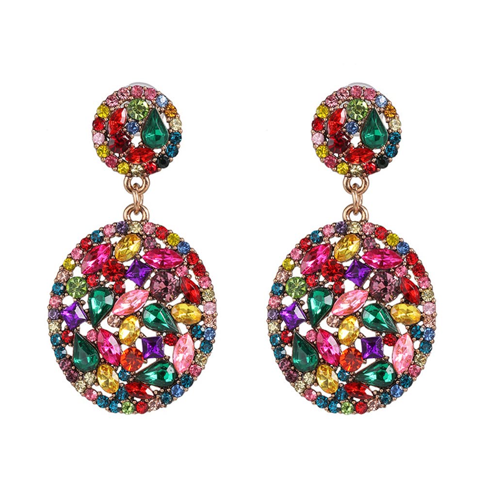 Asphinien Multi-colored Crystal Drop Dangle Earrings Sparkling Rhinestone Paved Round Stud Earrings Vintage Bridal Wedding Statement Earrings for Women