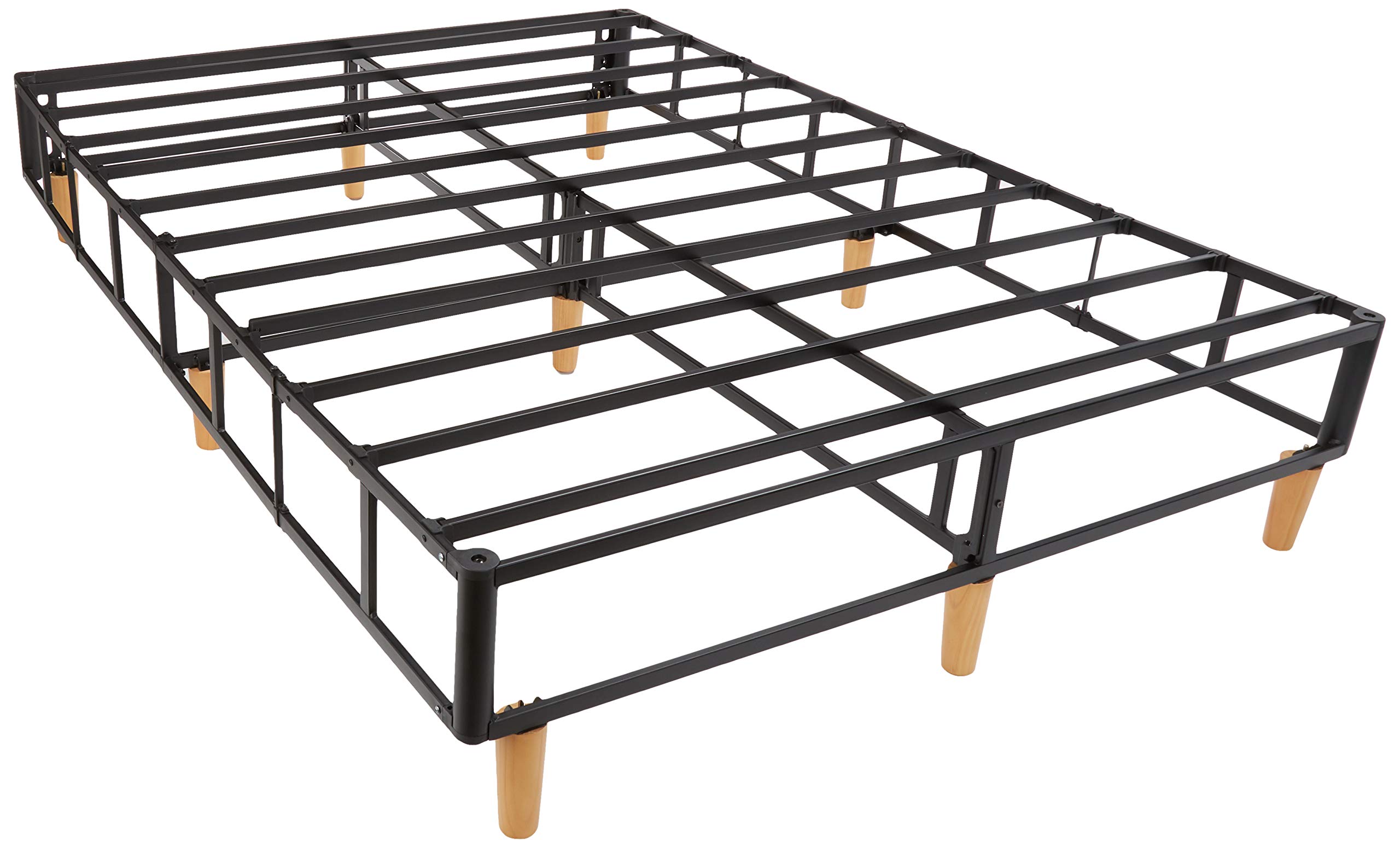 Amazon Basics Foldable Mattress Foundation/Box Spring with Steel Slats and Wood Legs, Tools-free Assembley, King, Black, 80 x 60 x 15 inches