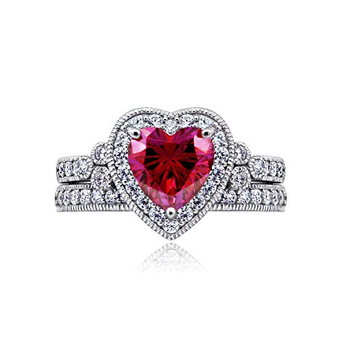 Amazon Essentials Platinum-Plated Sterling Silver Infinite Elements Cubic Zirconia Fancy Pink Heart Antique Ring, Size 7, (previously Amazon Collection)