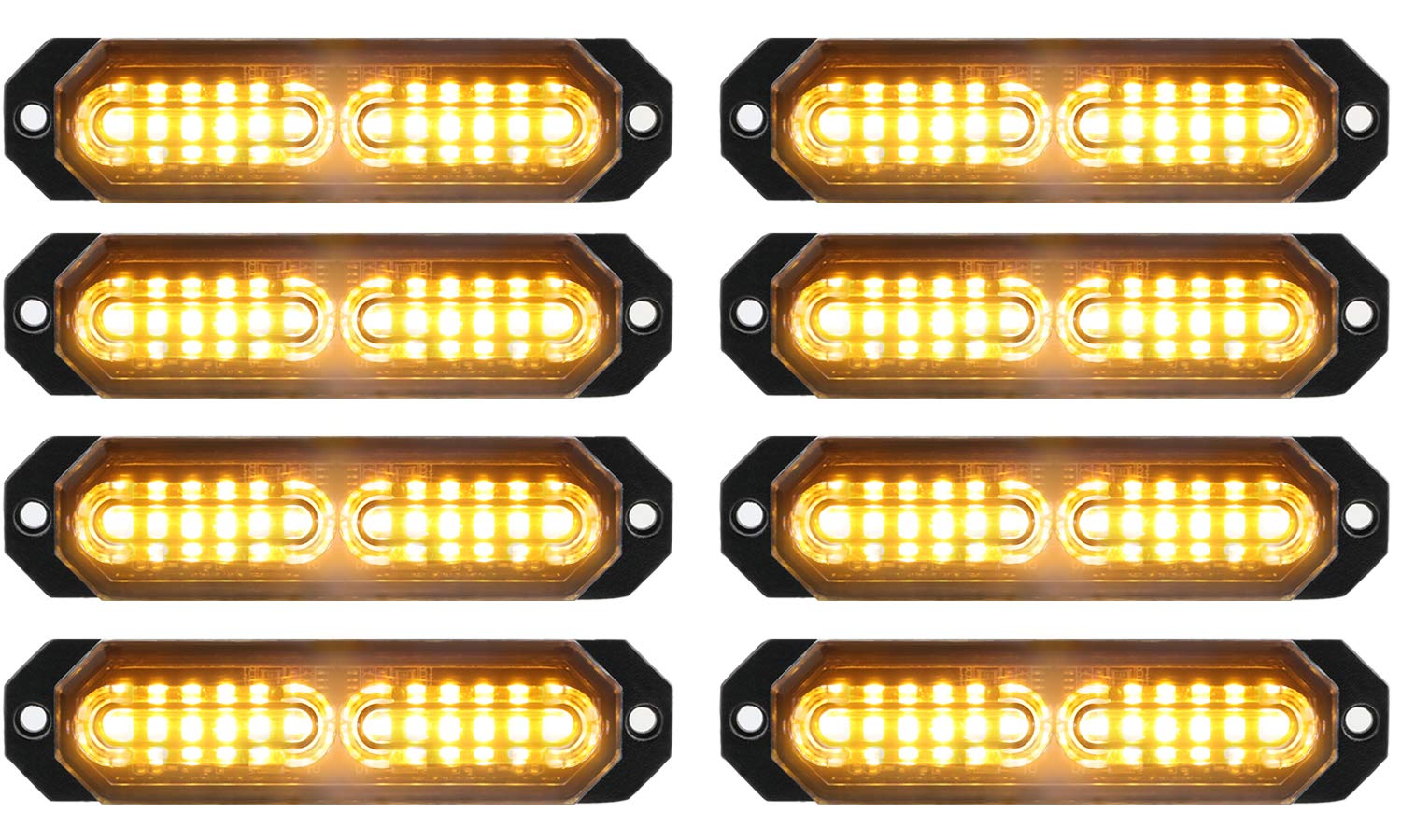 ASPL 8pcs Sync Feature Ultra Slim 12-LED Surface Mount Flashing Strobe Lights for Truck Car Vehicle LED Mini Grille Light Head Emergency Beacon Hazard Warning lights (Amber)