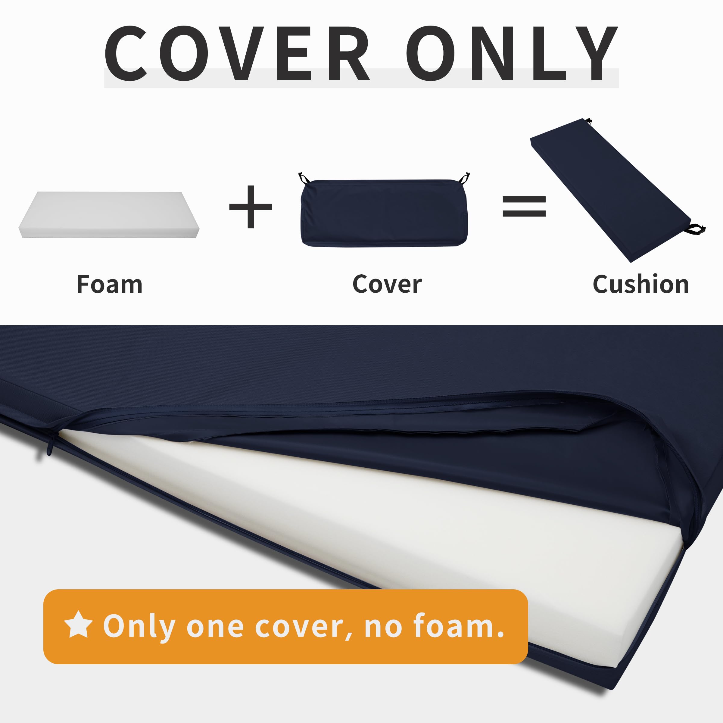 Easy-Going 48x18x3 inch Waterproof Outdoor Couch Bench Cushion Covers Only Replacement Non-Slip Patio Seat Cushion Slipcover with Zipper and Adjustable Straps Navy