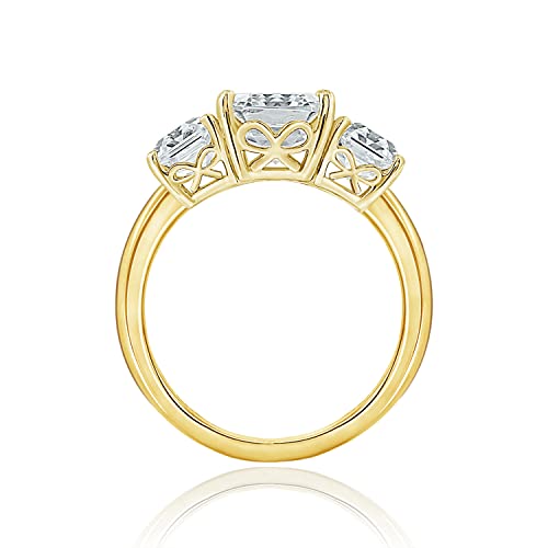 Amazon Essentials Yellow Gold Plated Sterling Silver Three-Stone Anniversary Ring set with Asscher Cut Infinite Elements Cubic Zirconia (3 cttw), Size 7, (previously Amazon Collection)