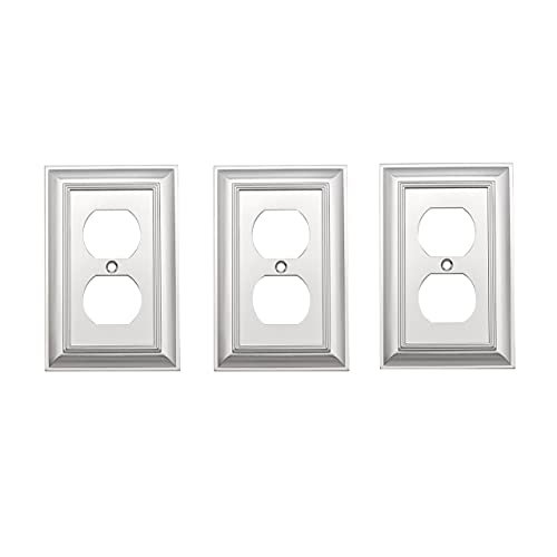 Amazon Basics Decorative 1-Gang Duplex Wall Plate, 3-Pack - Satin Nickel