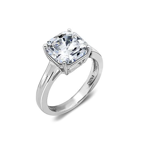 Amazon Essentials Platinum Plated Sterling Silver Infinite Elements Cubic Zirconia Asscher Cut Solitaire Ring, (previously Amazon Collection)
