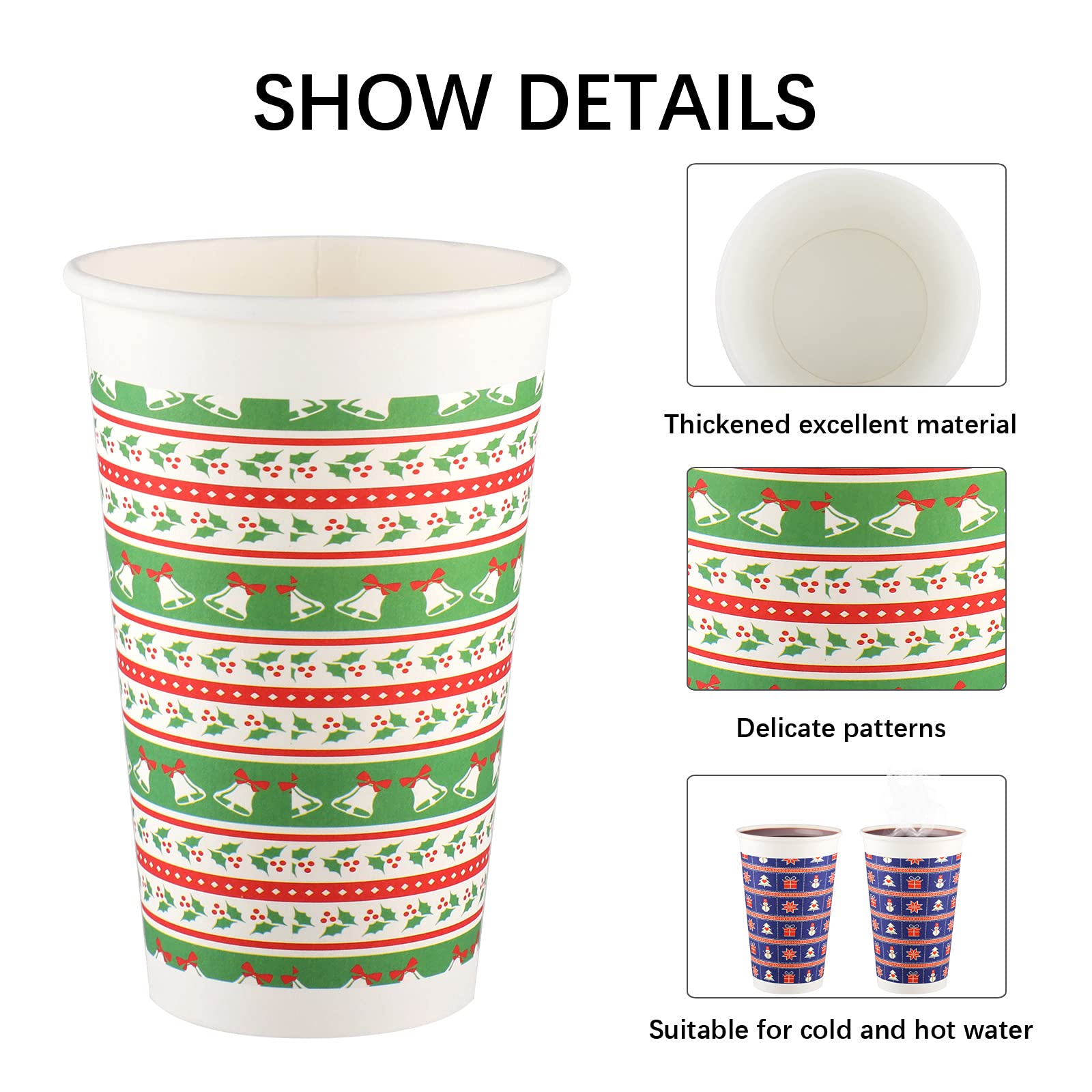 Aneco 36 Pieces Christmas Cups 16 Ounce Drinking Tea Paper Cups for Both Hot and Cold Beverages, Christmas Party Supplies, Assorted Styles