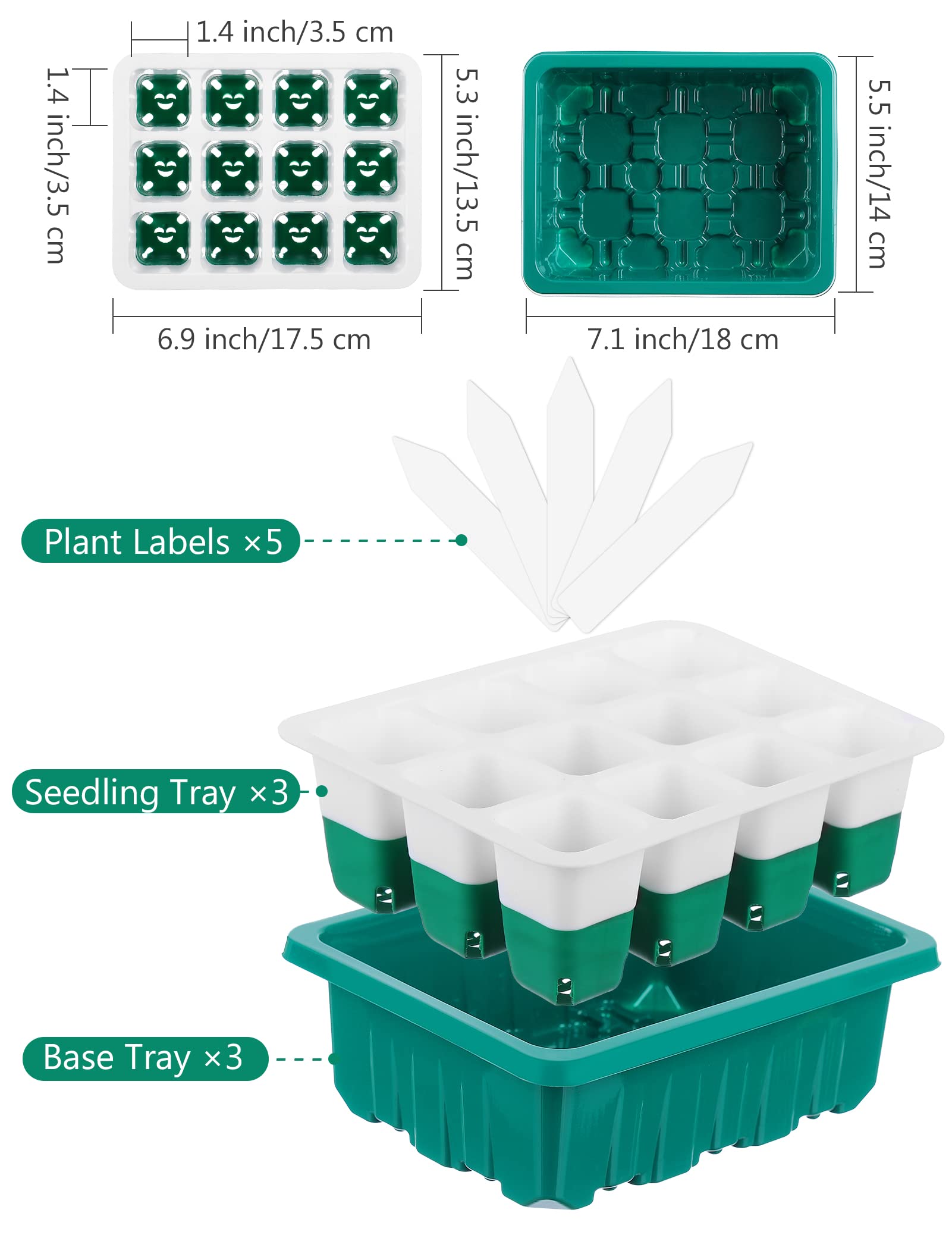 Allox 3 Packs Reusable Seed Starting Trays,36 Cells Seed Germination Kit Indoor Seed Starter Pots with 5 Plant Labels Plant Grow Tray No Humidity Domes Plant Starter Kit