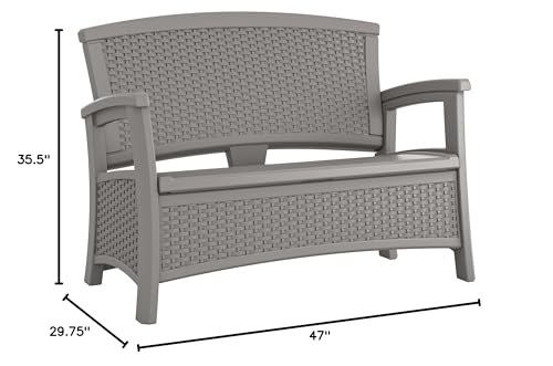 Suncast Elements Outdoor Resin Loveseat with 23-Gal. Storage Area, Modern Storage Sofa for Patios, 47" W x 29.75" D x 35.5" H, Gray