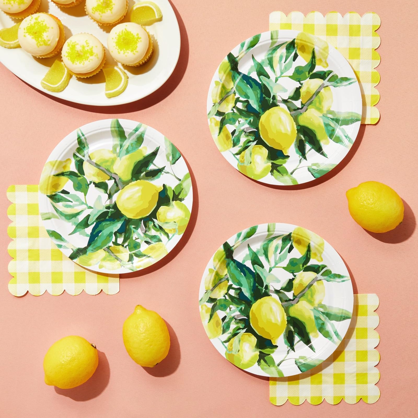 BLUE PANDA 80-Pack Disposable Lemon Paper Plates for Birthday Party Decorations, Bridal and Baby Showers (9 in)