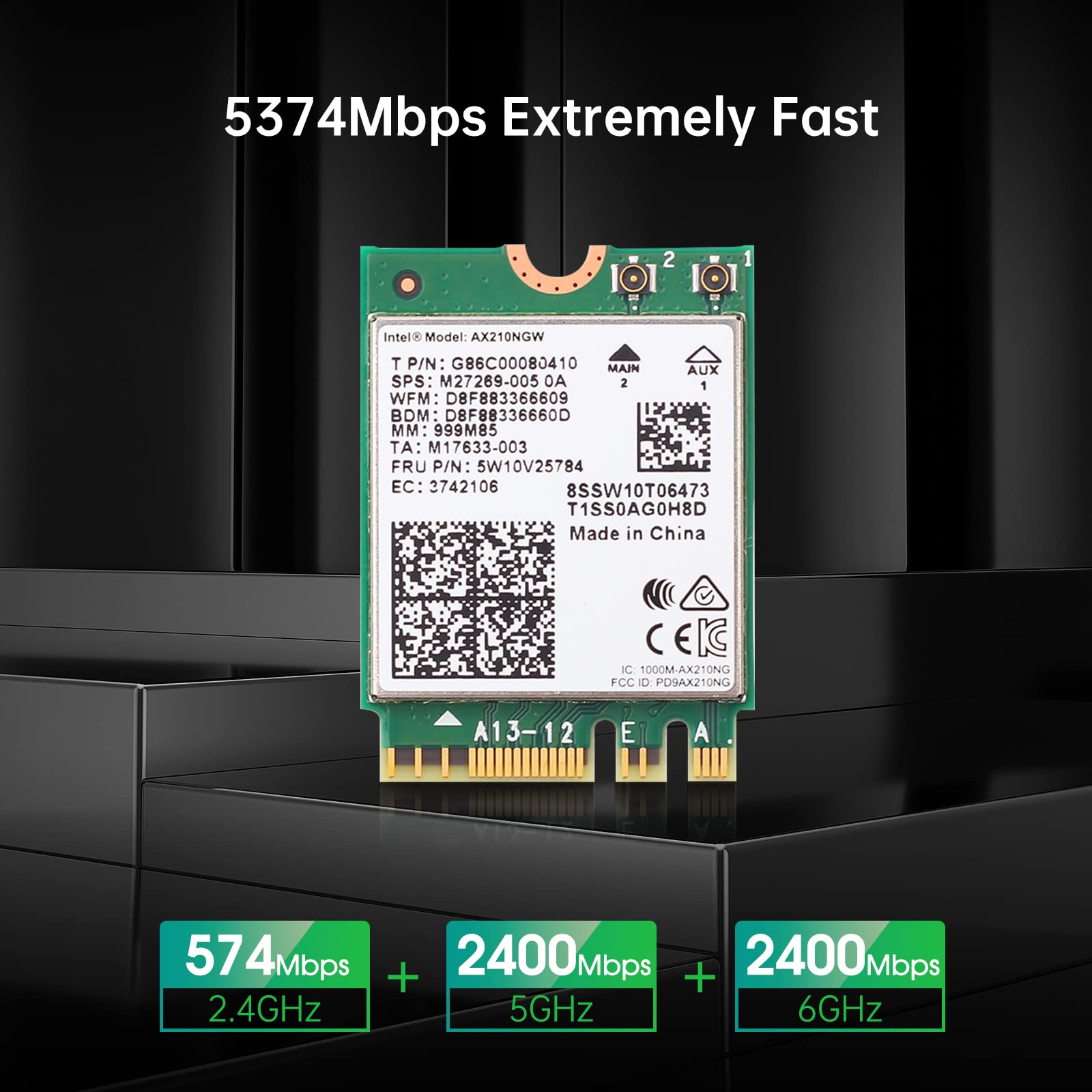 AX210NGW WiFi Card, WiFi 6E 802.11ax Wireless Card Intel AX210 NGW Bluetooth 5.3 Tri-Band 5400Mbps Network Adapter Wireless Module Expand to 6GHz for Laptop Support Windows 10/11 (64bit) M.2/NGFF