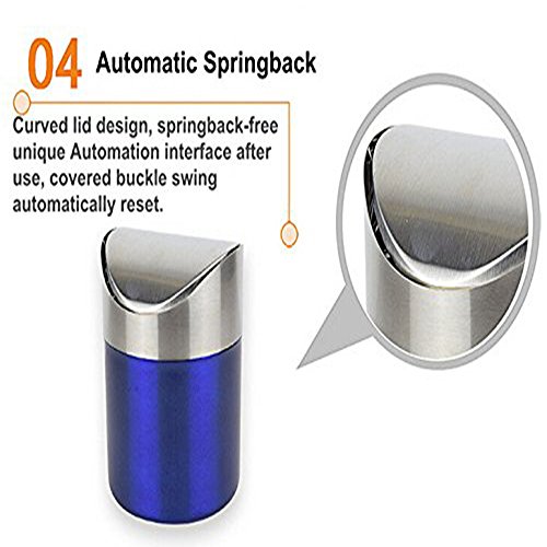 Sundarling Stainless Steel Mini Countertop Trash Bin 1.5L Car Dust Bin Swing Lid Kitchen Worktop Trash can (Red)