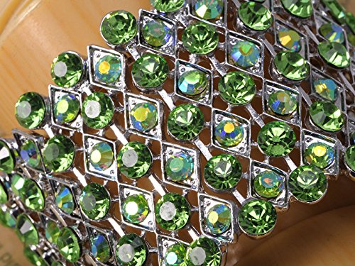 Alilang Silvery Tone Iridescent Peridot Green Colored Rhinestones Cuff Wrap Bracelet