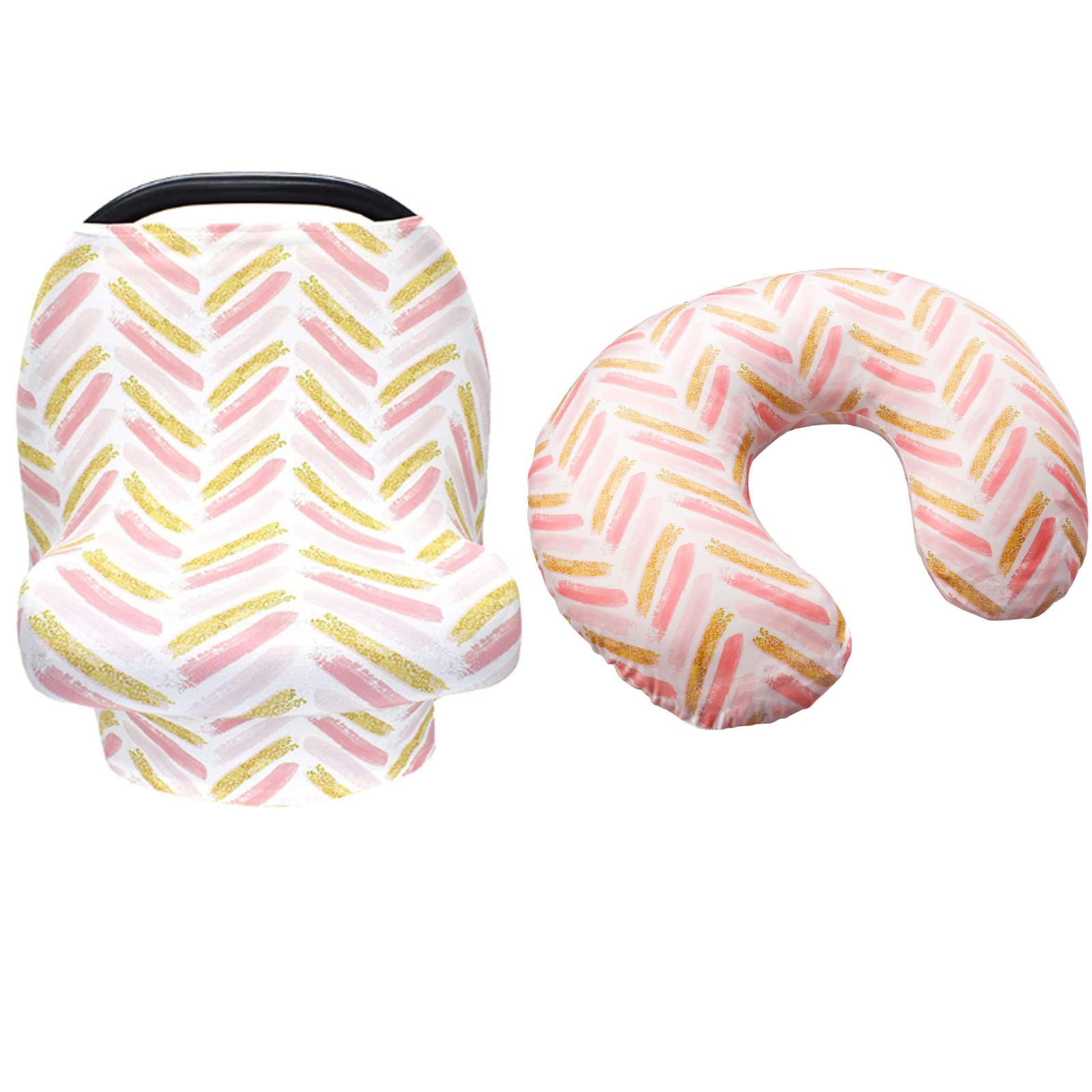 Baby Car Seat Cover & Nursing Pillow Cover, Multiuse Nursing Breastfeeding Covers for Baby Girl, Pink Stripes