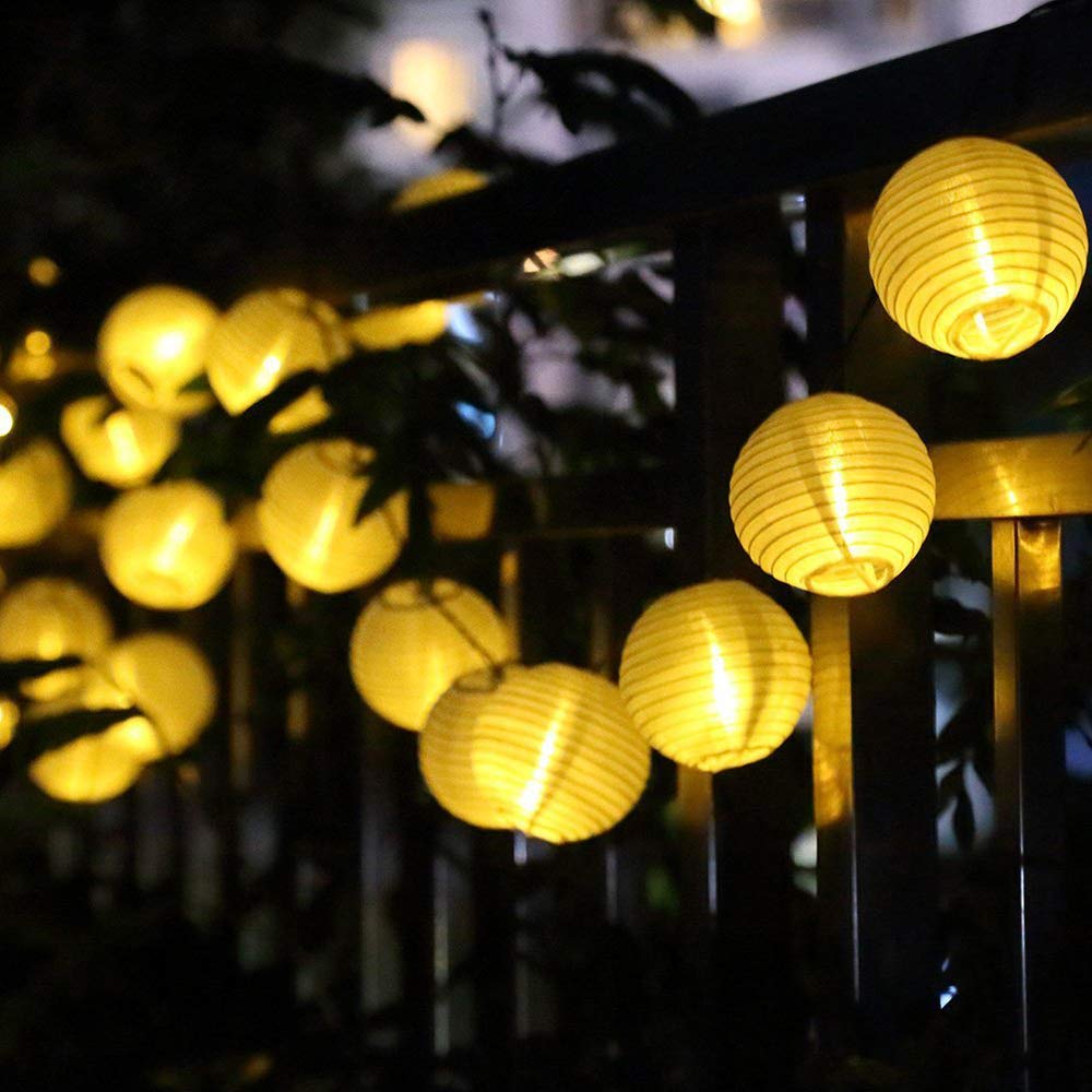 ALLOMN Solar Lantern String Lights, 19.7ft 30LED Waterproof Garden Lantern, String Lights Fair Lights with Fabric Lantern Exterior and Interior Decoration for Christmas, Garden, Home, Yard(Warm White)