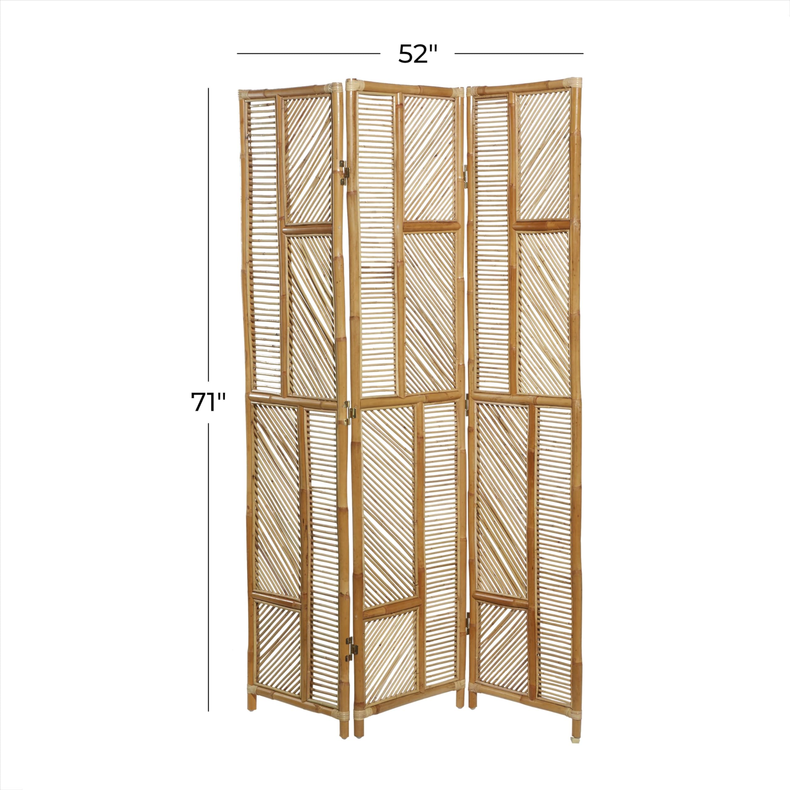 Deco 79 Wood Geometric Partition Room Divider Screen Hinged Foldable Partition 3 Panel Privacy Screen, Room Partition 52" x 1" x 71", Brown