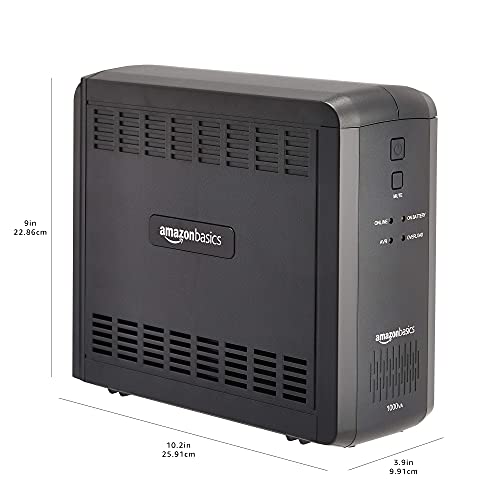 Amazon Basics Line Interactive UPS 1000VA 550 Watt Surge Protector Battery Power Backup, 9 Outlets, Black