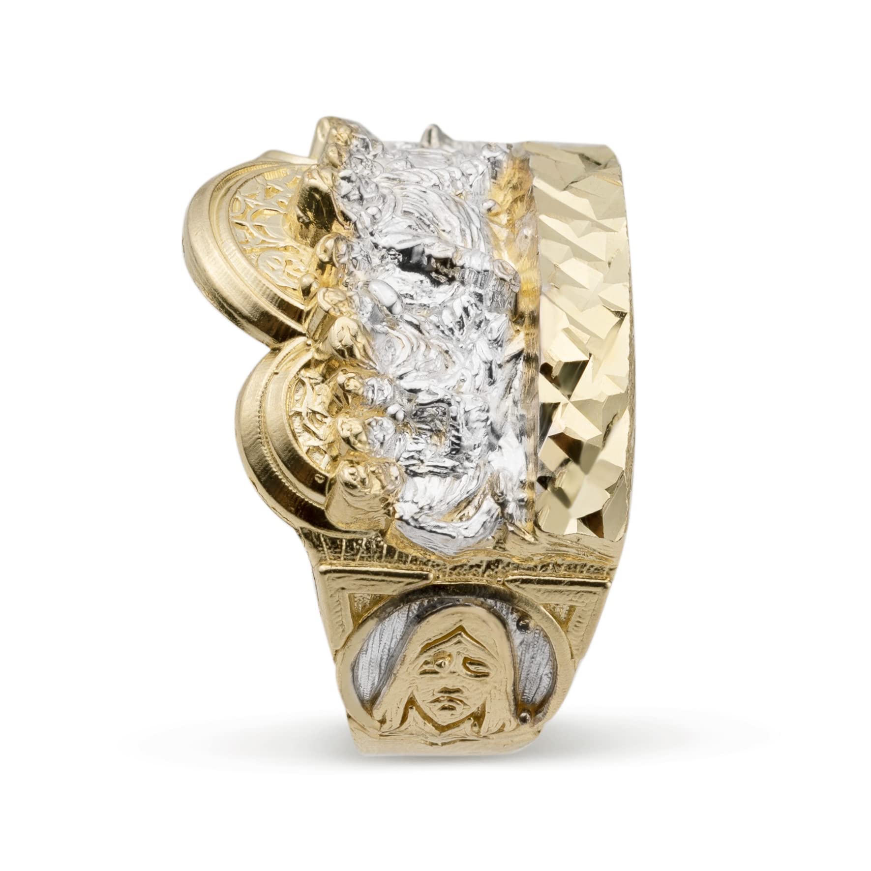 BAYAM Diamond-Cut Last Supper Ring Real Solid 10K Yellow White Gold Jewelry (11)