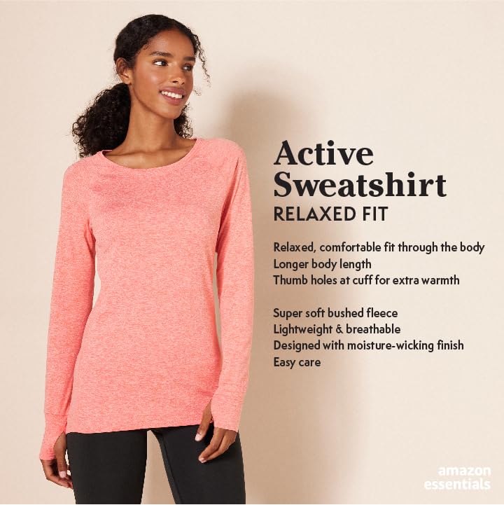 Amazon Essentials Women's Brushed Tech Stretch Long-Sleeve Crewneck Shirt (Available in Plus Size), Black/Space Dye, Large