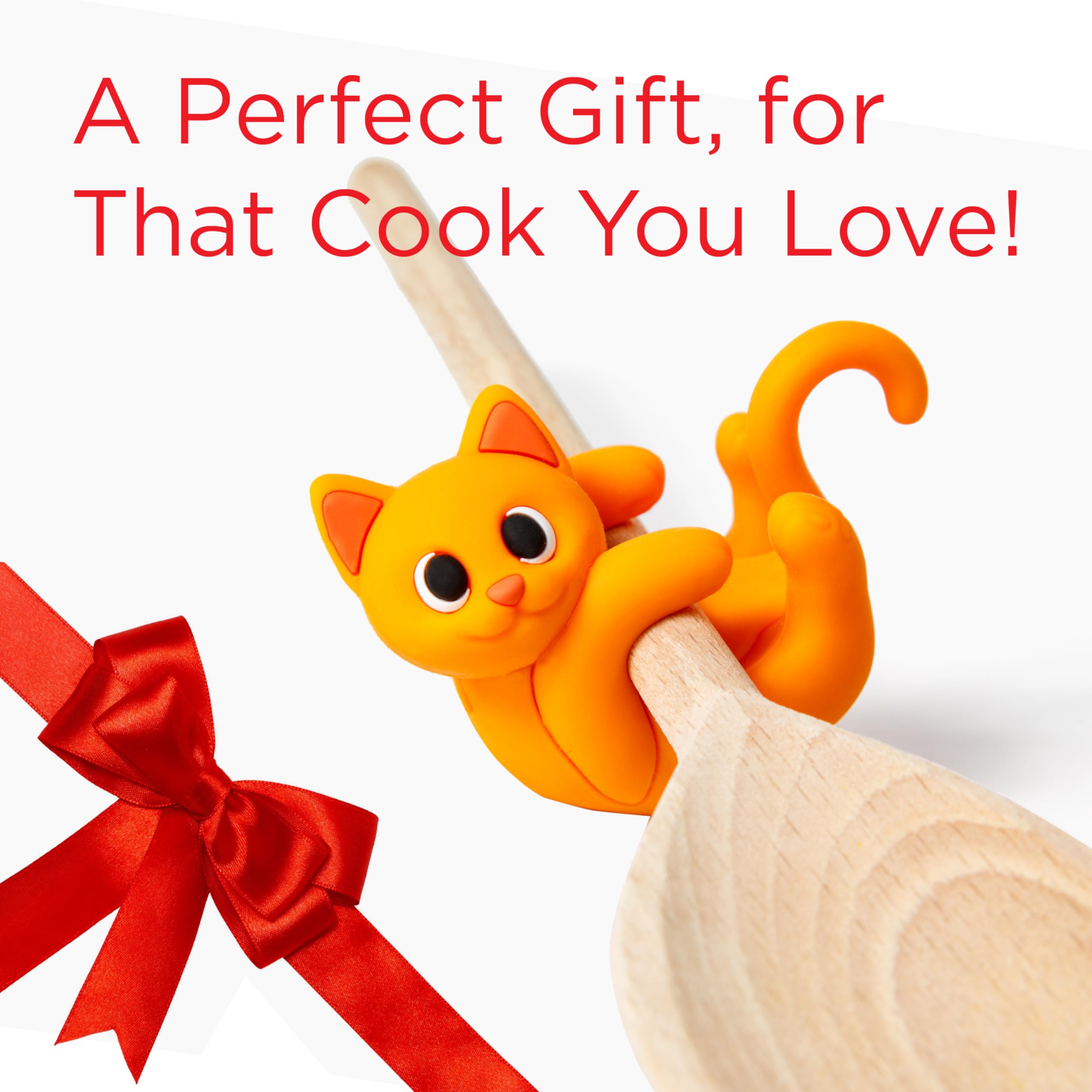 Cat Funny Spoon Rest Silicone Utensil Rest - Pot Spoon Holder for Pot - Food Grade Silicone Utensil Holder Kitchen Gadget - Fun, Cute & Silly Orange Cat Design - Super Fun!