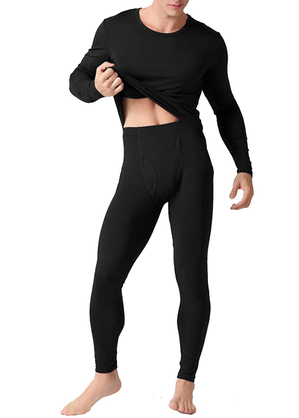 AJAYR Mens Baselayer Thermal Underwear Under Winter Clothes Thermal Set Black XL