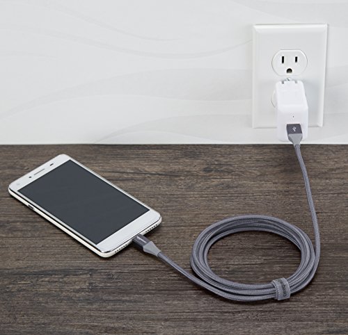 Amazon Basics Micro USB to USB-A 2.0 Fast Charging Cable, Nylon Braided Cord, 480Mbps Transfer Speed, 6 Foot, Dark Gray