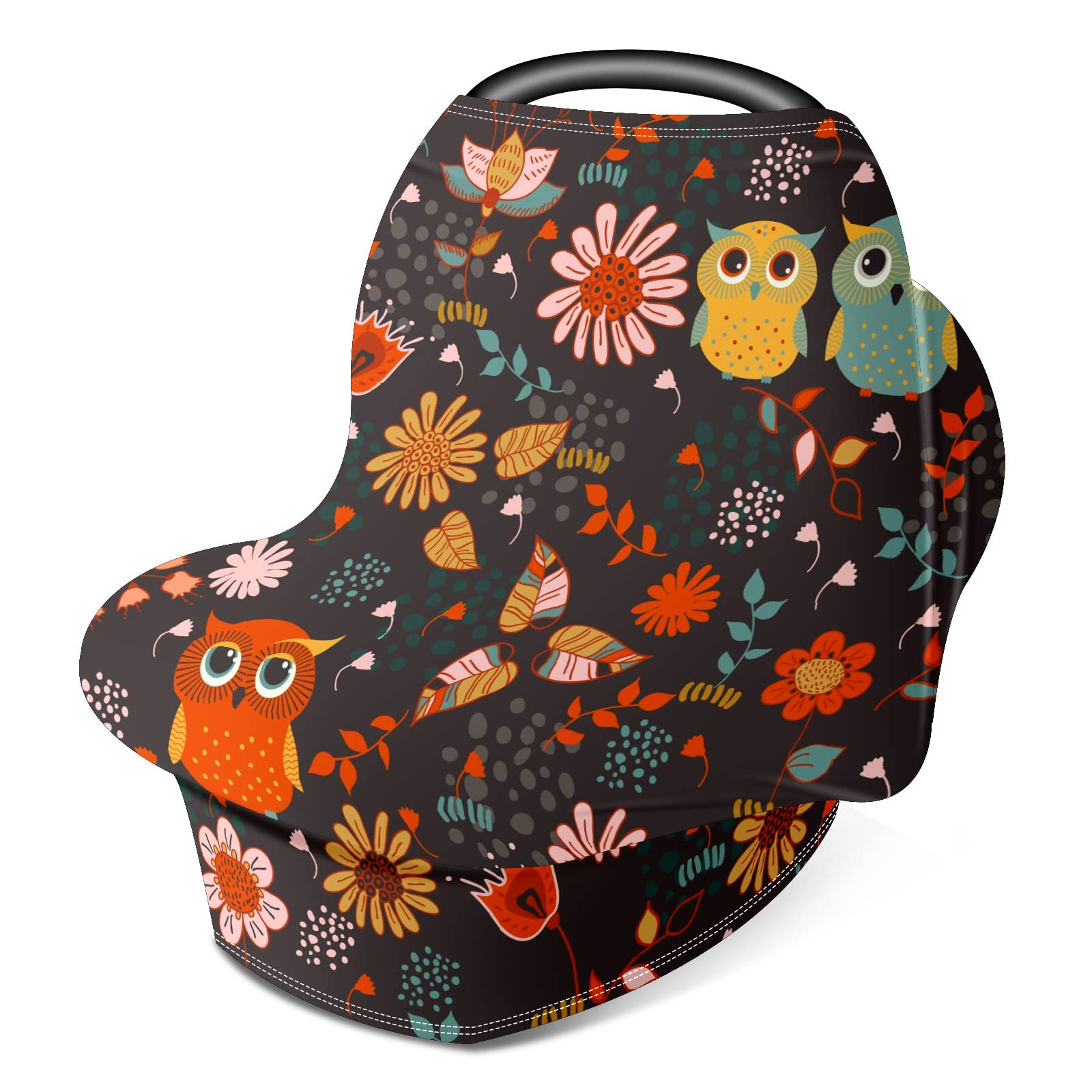 Baby Car Seat Covers Cartoon Owls Multi- use Breastfeeding Scarf, CarSeat Canopies for Newborn