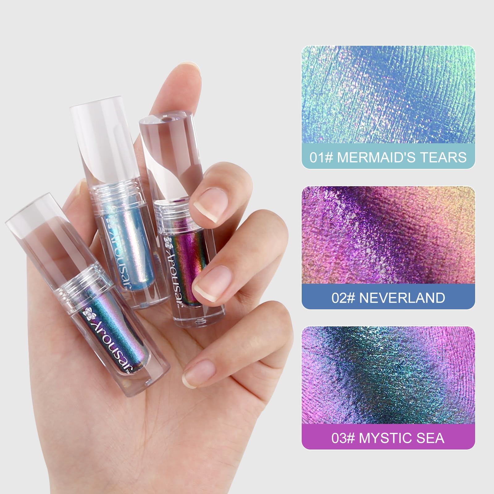 Arousar Metallic Liquid Eyeshadow, Chameleon Metallic Eyeshadow Multi-Color Shifting, Highly Pigmented and Shimmer Eye Makeup, Long Lasting Cosmetics, 01 MERMAID'S TEARS