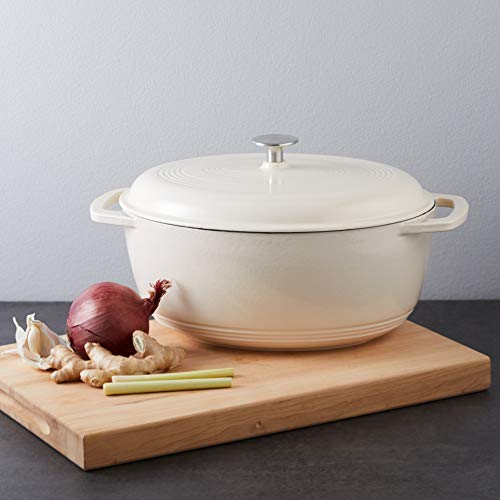 Amazon Basics Oval Enameled Cast Iron Dutch Oven-7-Quart, White, 327259140