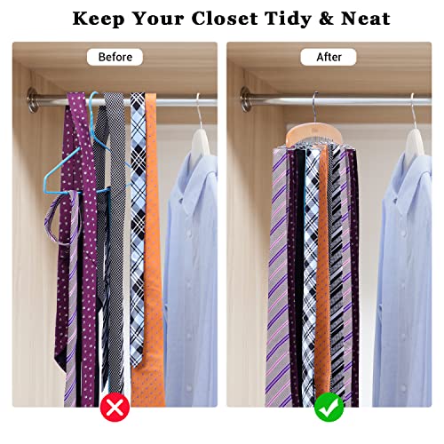 Tie Rack Hanger for Closet, Ohuhu Wooden Tie Organizer 360 Degree Rotating Tie Holder with 24 Folding Hooks, Tie and Belt Storage for Men Neckties Belts Scarves Tank Tops Accessories, 2 Pack