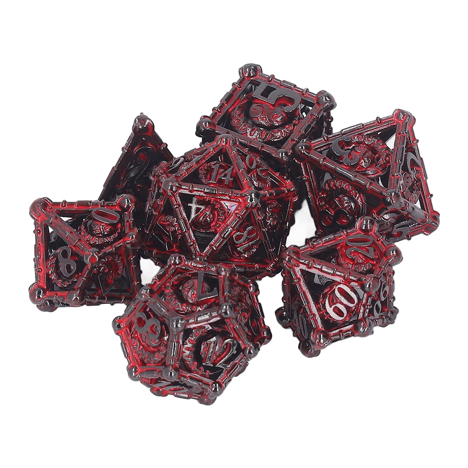 Asixxsix DND Dice, 7pcs Hollow Metal Polyhedral Dice Set Bloodstained D20 Classic Dragon and Dungeon Gaming Dice Games Set with Number for Table Board Games and Role Playing Game