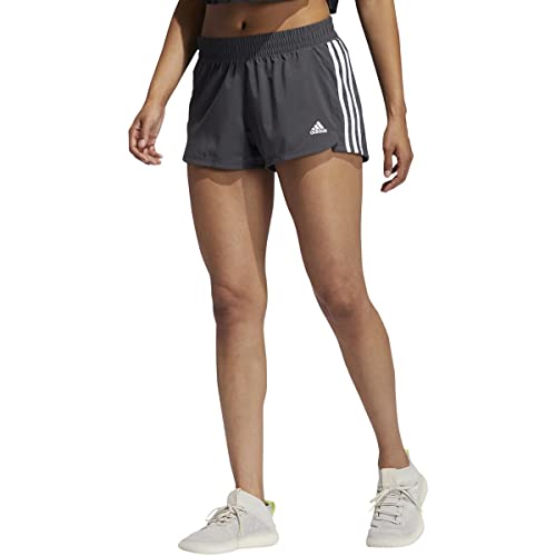 adidas Women's Pacer 3-Stripes Woven Shorts, Grey Six/Black, Large