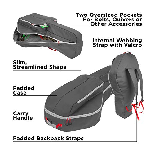 Allen Company Titan Krait Crossbow Case - Soft-Shell Design - Fits Scoped Narrow Limb Crossbows - Oversized Pockets for Bolts, Quivers, and More - Gray/Red - 37" x 19.5"
