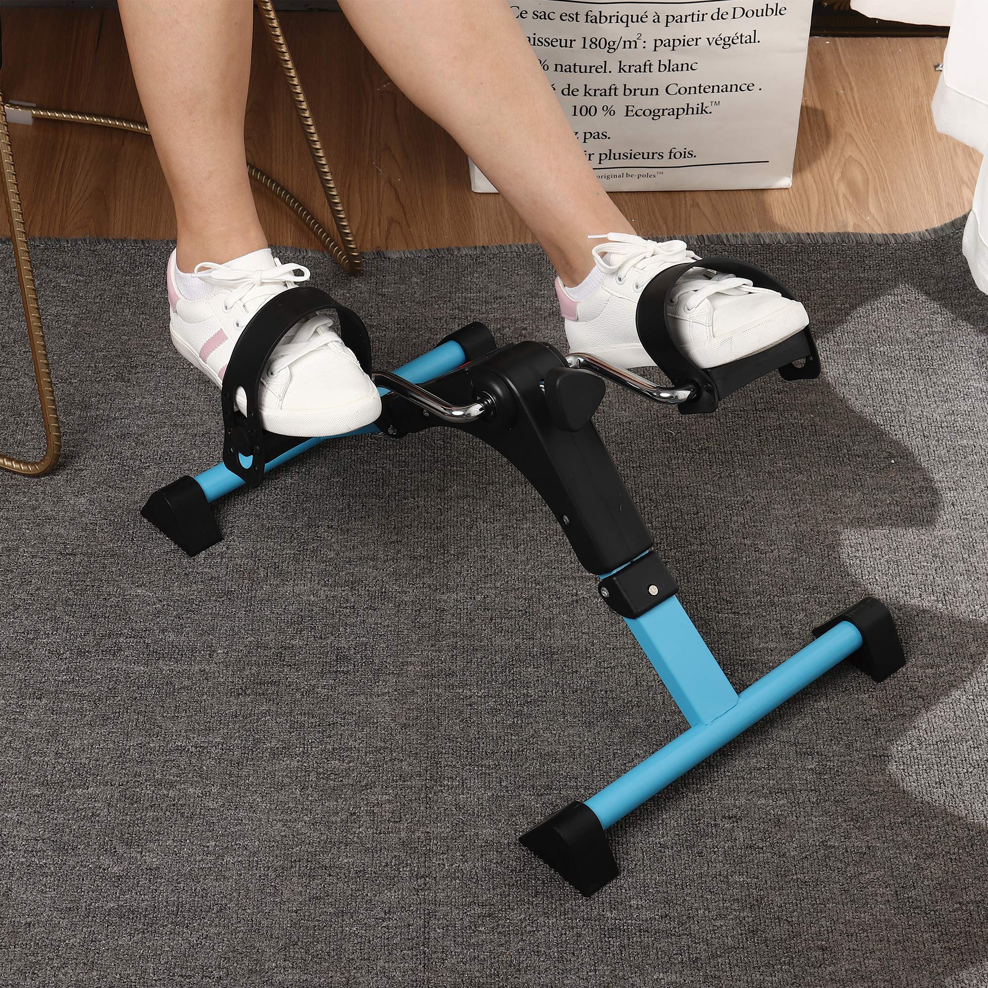 Ahmed Folding Under Desk Bike Pedal Exerciser for Arm/Leg Medical Fitness Exercise Bike Mini Portable Home Workout (Blue)