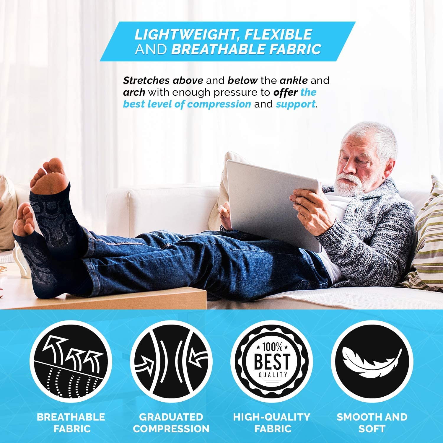 Ankle Brace Sock Compression Sleeve Supports Foot in Joint Pain, Swelling, or Injuries Relief