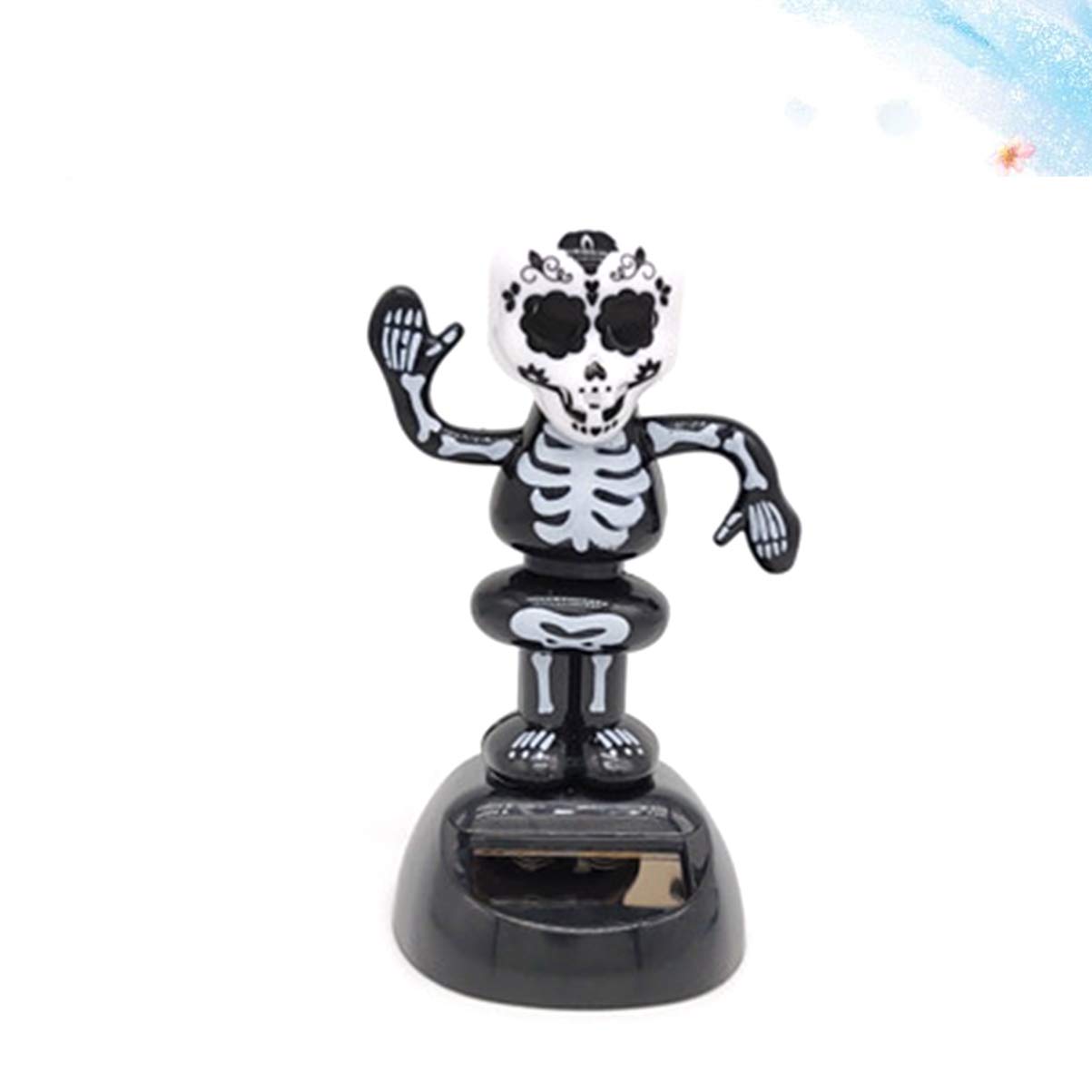 Amosfun 2pcs Halloween Solar Bobble Skeleton Shaking Head Dancing Toy Figurines Car Dash Board Decorations Halloween Party Favors Gifts
