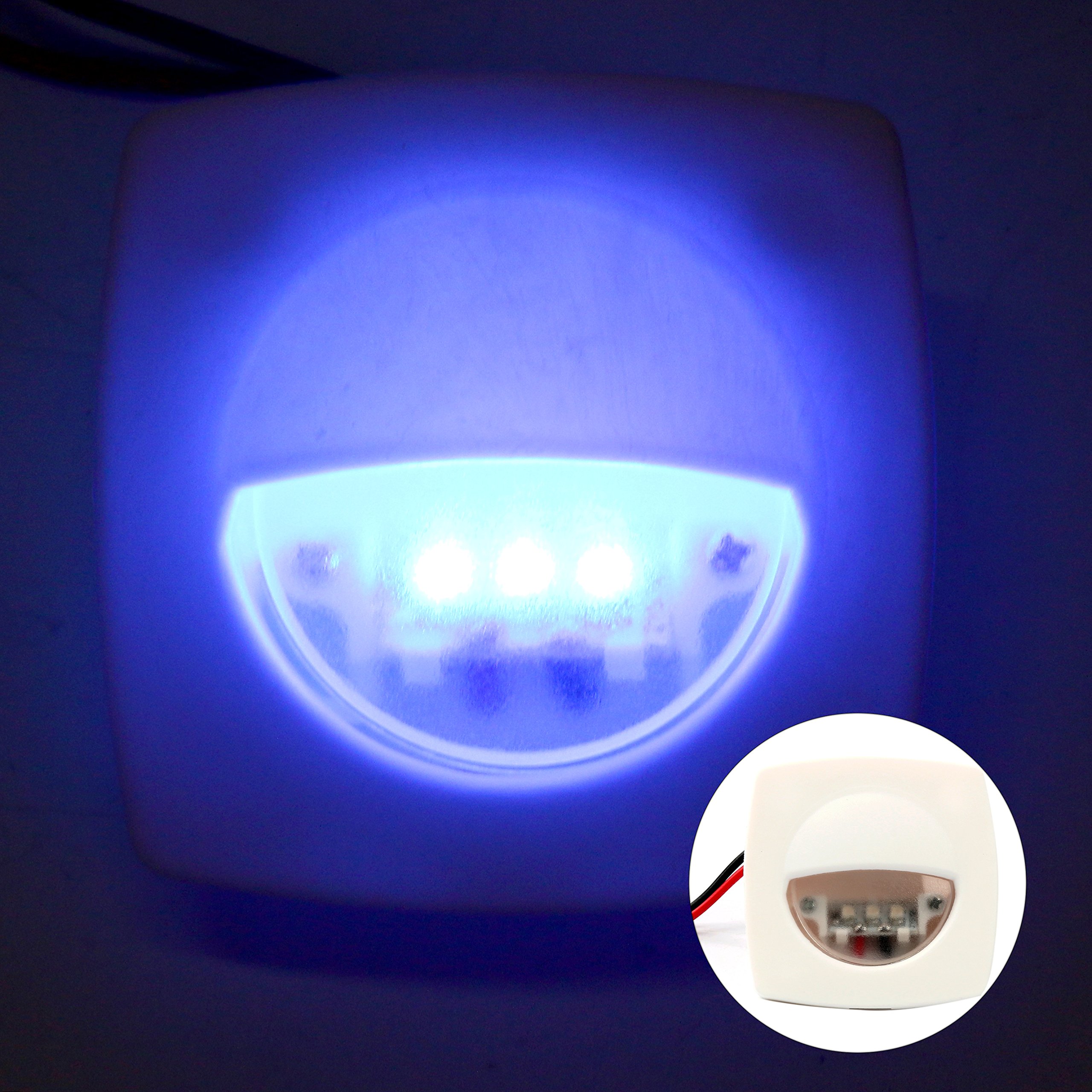 Amarine Made Boat Marine RV Auto 12 Volt LED Square Courtesy Floor Light Companion Way Blue 12v Light -Bezel Color: White (2 PCS)