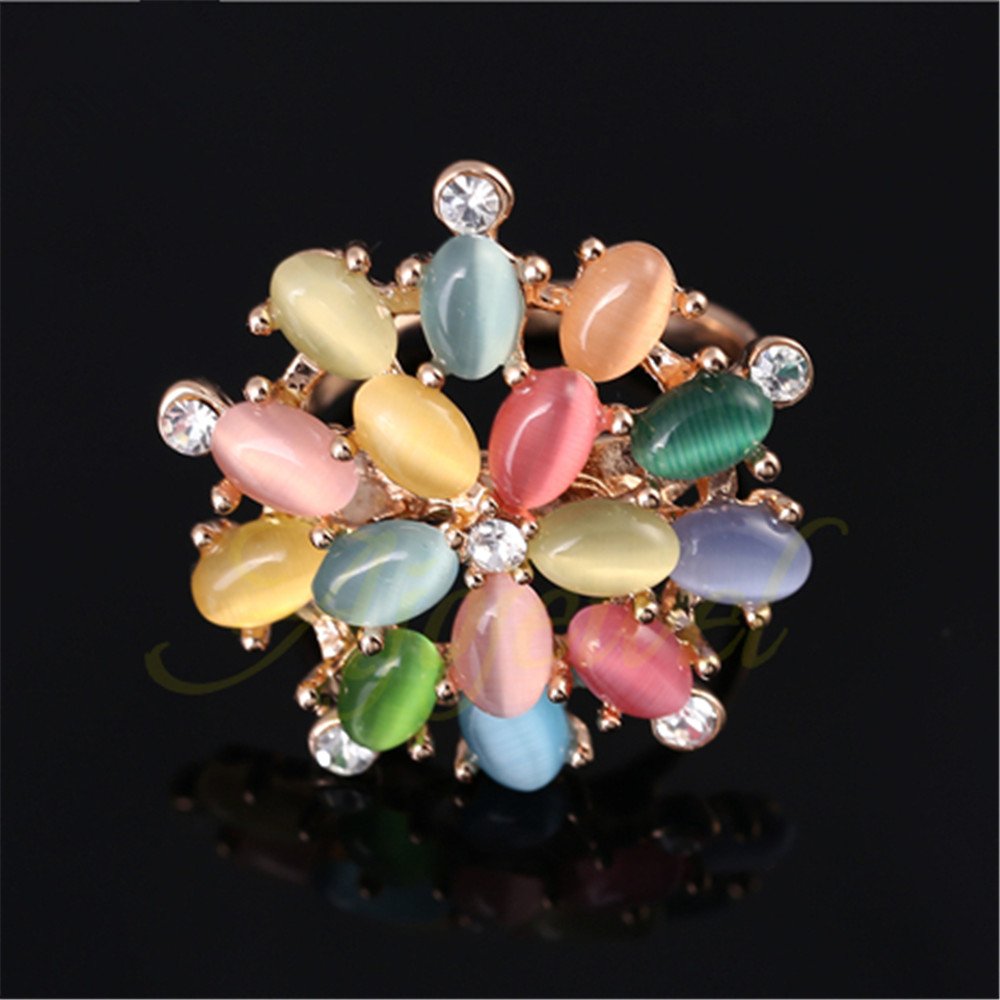 Ajojewel Multicolor Artificial-opal Flower Big Ring Women Finger Jewelry For Party Wedding Gifts (Multi, 8)