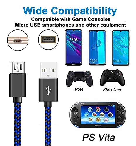 AOSOK PS4 Controller Charger Cable 10FT, 2Pack Braided PS4 Charger - Extra Long Micro USB Fast Charging Cord for Playstation 4, PS4 Slim/Pro, Xbox One S/X Controller, Android Phones